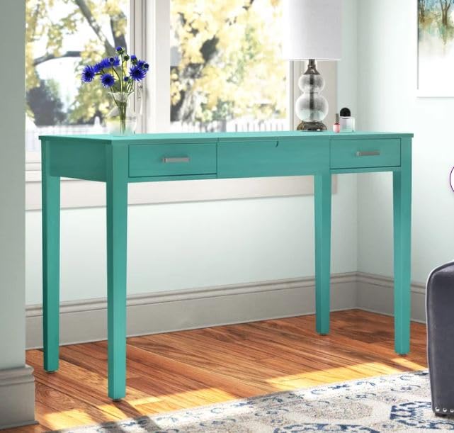 Alveare Home Aimee Makeup Dressing Table with USB and Outlet Vanity Desk, Turquoise