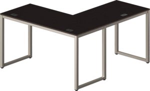 shw home office 55"x60" large l shaped corner desk, 24" deep, espresso