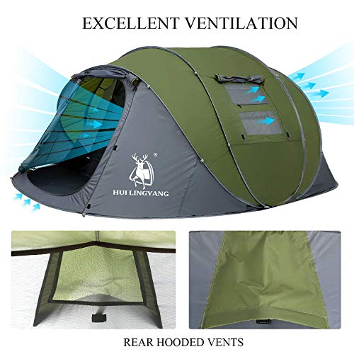 HUI LINGYANG 6 Person Easy Pop Up Tent,12.5’ x 8.5‘ x53.5,Automatic Setup,Waterproof, Double Layer,Instant Family Tents for Camping,Hiking & Traveling,Green