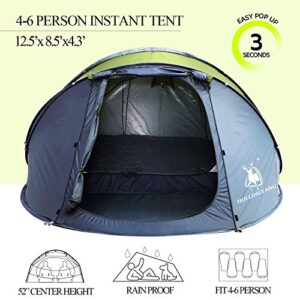 HUI LINGYANG 6 Person Easy Pop Up Tent,12.5’ x 8.5‘ x53.5,Automatic Setup,Waterproof, Double Layer,Instant Family Tents for Camping,Hiking & Traveling,Green