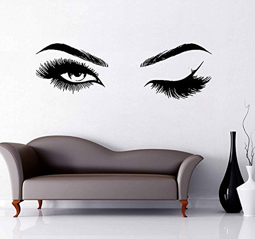 DXLING 49.2inch Large Beauty Salon Eyelash Wall Decor Stickers Make Up Store Home Decoration Murals (LC560 Black）