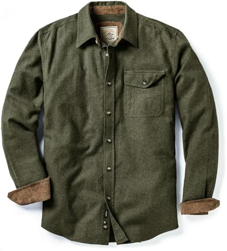 CQR Men's All Cotton Flannel Shirt, Long Sleeve Casual Button Up Plaid Shirt, Brushed Soft Outdoor Shirts, Solid Hunter Green, Medium