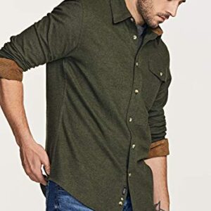 CQR Men's All Cotton Flannel Shirt, Long Sleeve Casual Button Up Plaid Shirt, Brushed Soft Outdoor Shirts, Solid Hunter Green, Medium