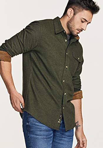 CQR Men's All Cotton Flannel Shirt, Long Sleeve Casual Button Up Plaid Shirt, Brushed Soft Outdoor Shirts, Solid Hunter Green, Medium