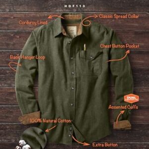 CQR Men's All Cotton Flannel Shirt, Long Sleeve Casual Button Up Plaid Shirt, Brushed Soft Outdoor Shirts, Solid Hunter Green, Medium