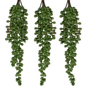 seeko succulents string of pearls, fake hanging plants artificial décor, faux succulents unpotted, artificial hanging plants for greenery décor, wall plant, 3 pack, 13.5''