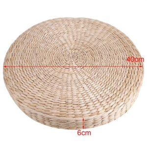 GOTOTOP Floor Seat Cushion, Woven Straw Yoga Meditation Cushion Round Pouf Tatami Yoga Seat Pillow Floor Mat Floor Pillow Sitting Cushion for Home Living Room Garden Dining Room Decoration