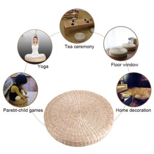 GOTOTOP Floor Seat Cushion, Woven Straw Yoga Meditation Cushion Round Pouf Tatami Yoga Seat Pillow Floor Mat Floor Pillow Sitting Cushion for Home Living Room Garden Dining Room Decoration