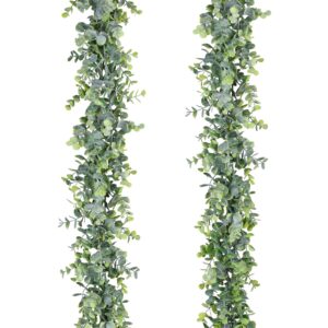 lvydec 2 pack artificial eucalyptus garland, fake eucalyptus greenery garland wedding backdrop arch wall decor, 5.5 feet/strand fake hanging plant for table festival party decoration