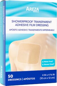 showerproof transparent adhesive film dressing 4" x 4" 3/4" 50 per box