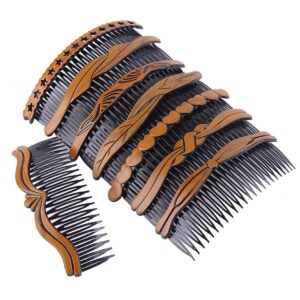 8pcs plastic wood grain hollow hair side combs retro hair comb pin clips headdress with teeth for lady women girls hair styling accessories[comb size (l*w): 13.5x4.8cm/5.3x1.78inch ]