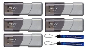 pny 128gb usb 3.0 flash drive elite turbo attache 3 (five pack) model p-fd128tbop-ge bundle with (2) everything but stromboli lanyard