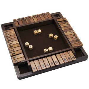 juegoal wooden 4 players shut the box dice game, classics tabletop version and pub board game, 12 inch