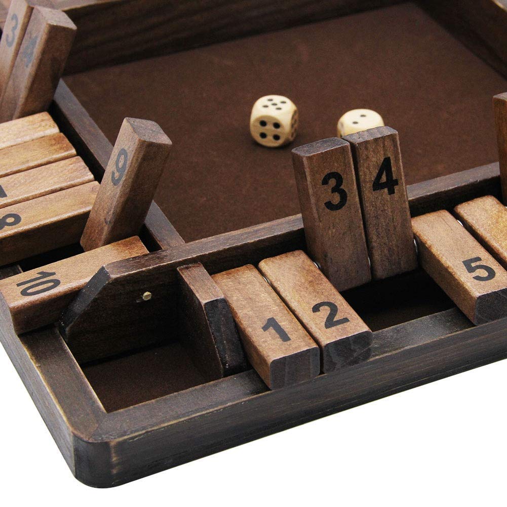 Juegoal Wooden 4 Players Shut The Box Dice Game, Classics Tabletop Version and Pub Board Game, 12 inch