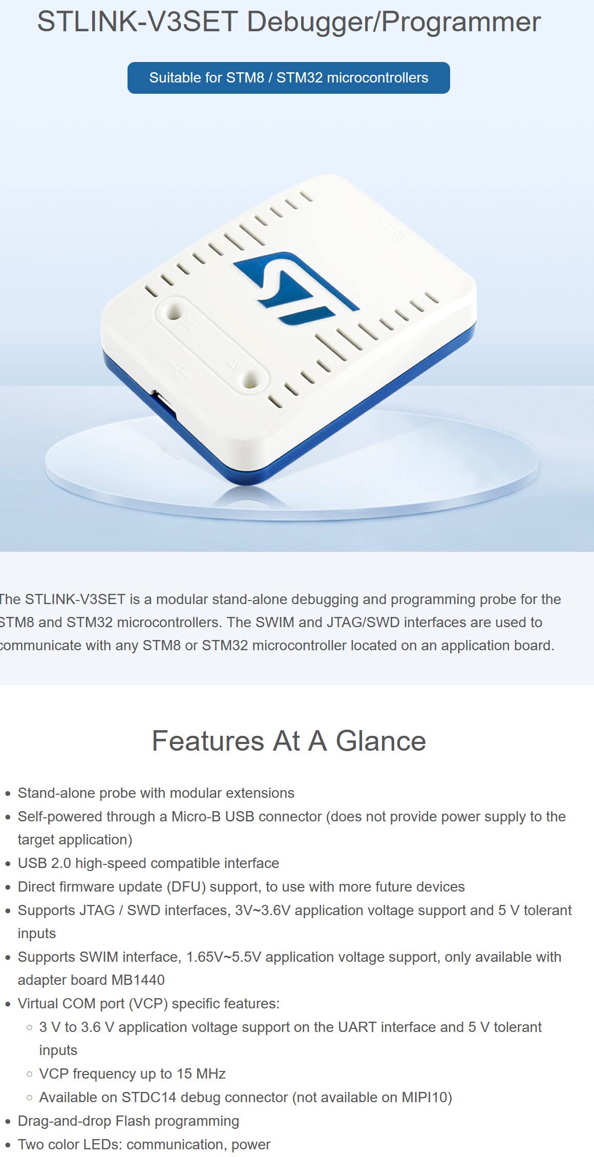 STLINK-V3SET Microcontrollers ST STM8 and STM32 MCU USB Swim JTAG SWD Modular Stand-Alone in-Circuit Debugger Programmer (SPI, I2C, CAN, GPIOs) @XYG