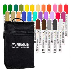 penguin art supplies 28 dual tip acrylic paint pens: craft paint markers for painting wood, glass, and halloween decoration - non toxic reversible pen with 5mm + 3mm fine tip and zipper pouch