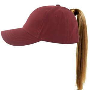 muryobao womens ponytail baseball cap messy high bun ponycap adjustable snapback summer sun hat plain trucker dad hat cotton wine red