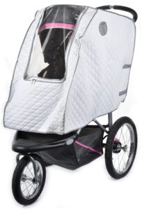 masirs baby stroller rain cover - universal size, weatherproof shield to safeguard your child from wind & rain. mesh material for ventilation & reflective trimming for night visibility, (clear vinyl)