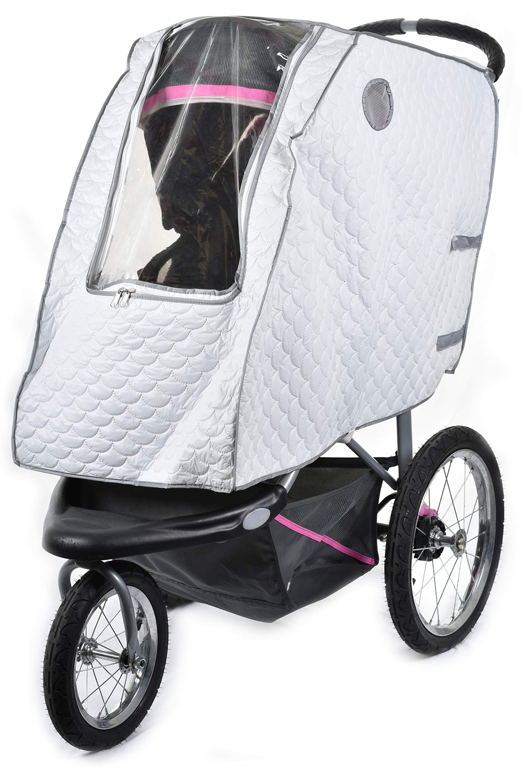 Masirs Baby Stroller Rain Cover - Universal Size, Weatherproof Shield to Safeguard Your Child from Wind & Rain. Mesh Material for Ventilation & Reflective Trimming for Night Visibility, (Clear Vinyl)