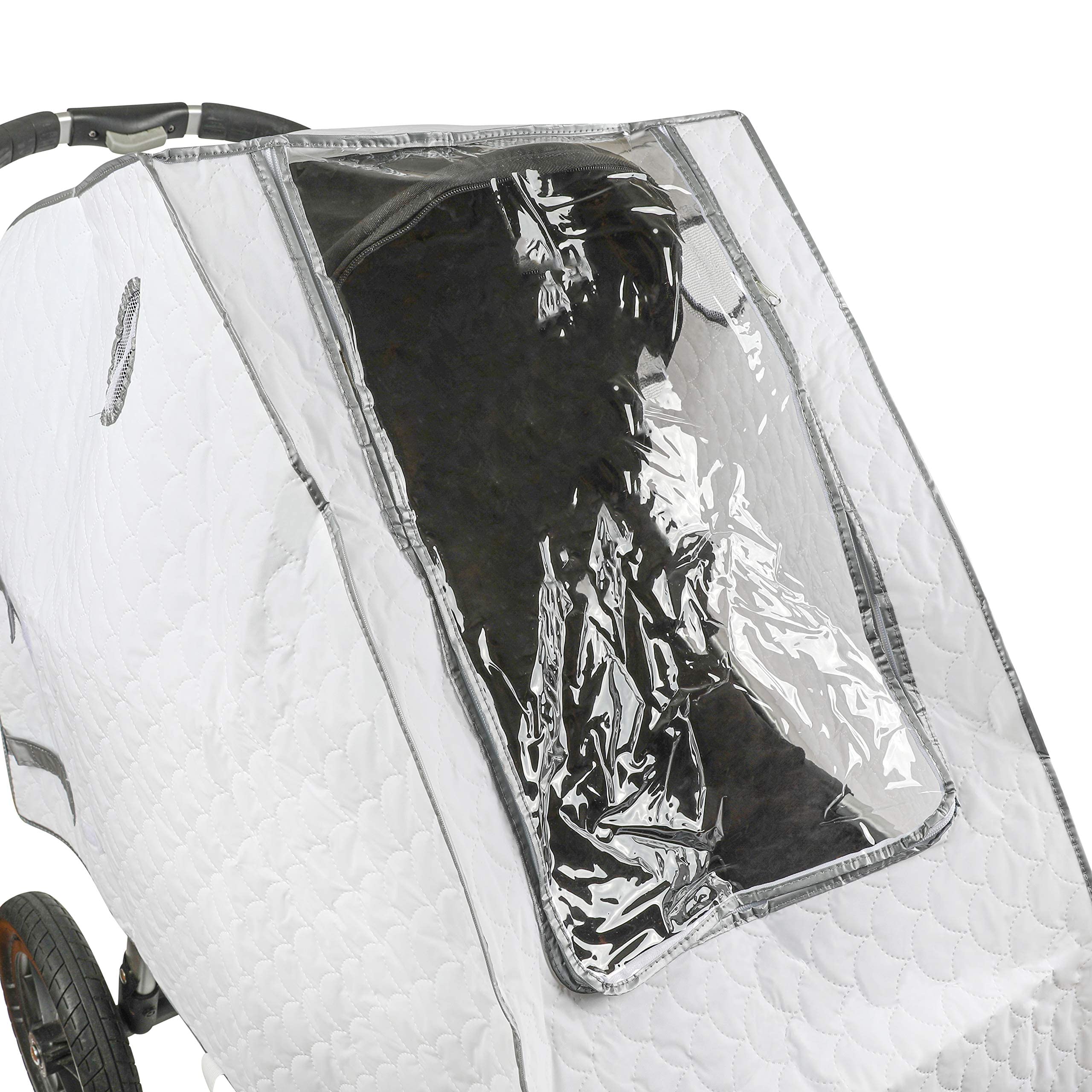 Masirs Baby Stroller Rain Cover - Universal Size, Weatherproof Shield to Safeguard Your Child from Wind & Rain. Mesh Material for Ventilation & Reflective Trimming for Night Visibility, (Clear Vinyl)