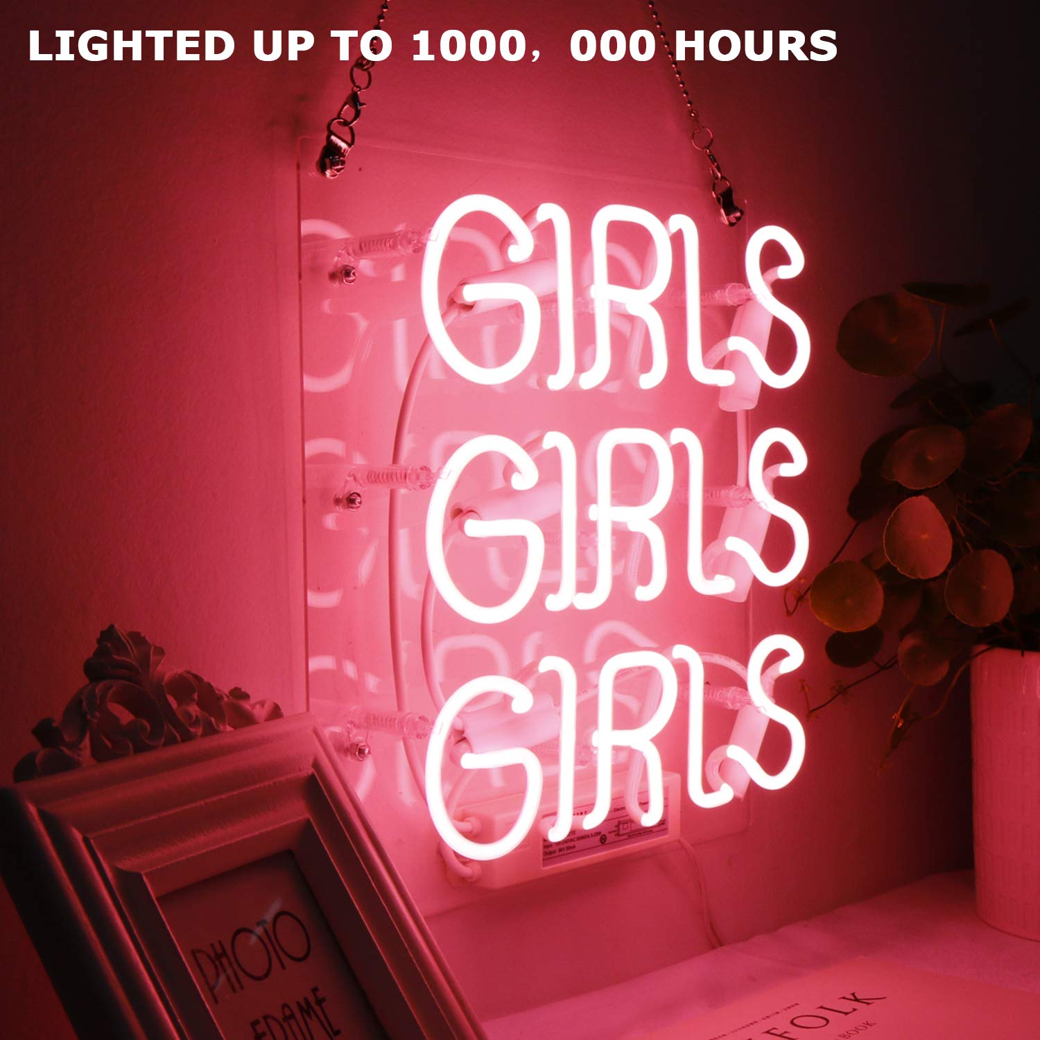 Neon Signs Girls, Pink Neon Girls Girls Girls Signs, Neon Wall Sign Light, Hanging Neon Lights, Custom Neon Words Real Neon for Wall Bedroom Room Decor Bar for Party Christmas Holiday Decoration Sign