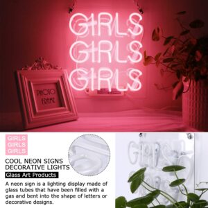 Neon Signs Girls, Pink Neon Girls Girls Girls Signs, Neon Wall Sign Light, Hanging Neon Lights, Custom Neon Words Real Neon for Wall Bedroom Room Decor Bar for Party Christmas Holiday Decoration Sign