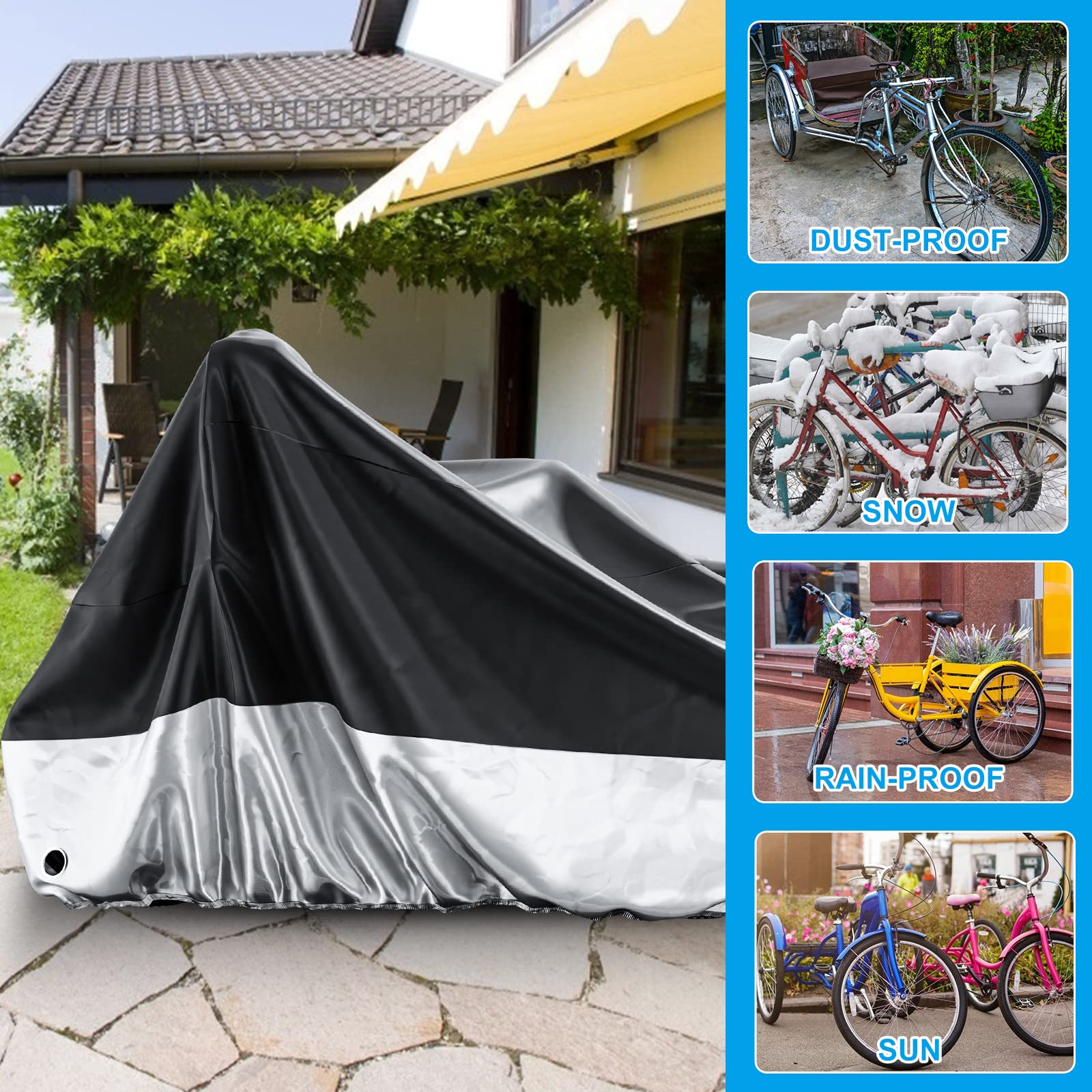 MOPHOTO Bike Cover Adult Tricycle Cover for Outdoor Bicycle Storage, Heavy Duty Waterproof Cover for Tricycle Trike Bikes