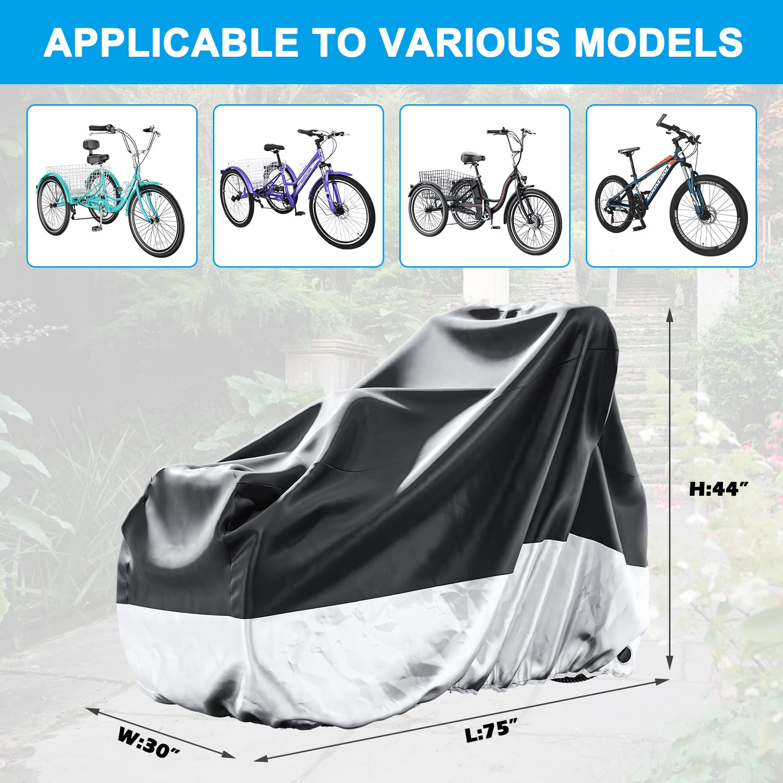 MOPHOTO Bike Cover Adult Tricycle Cover for Outdoor Bicycle Storage, Heavy Duty Waterproof Cover for Tricycle Trike Bikes