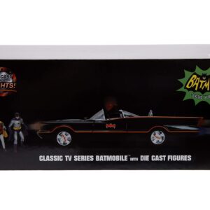 Jada 98625 DC Comics Classic TV Series Batmobile Die-cast Car, 1:18 Scale Vehicle & 3" Batman & Robin Collectible Figurine 100% Metal, Black