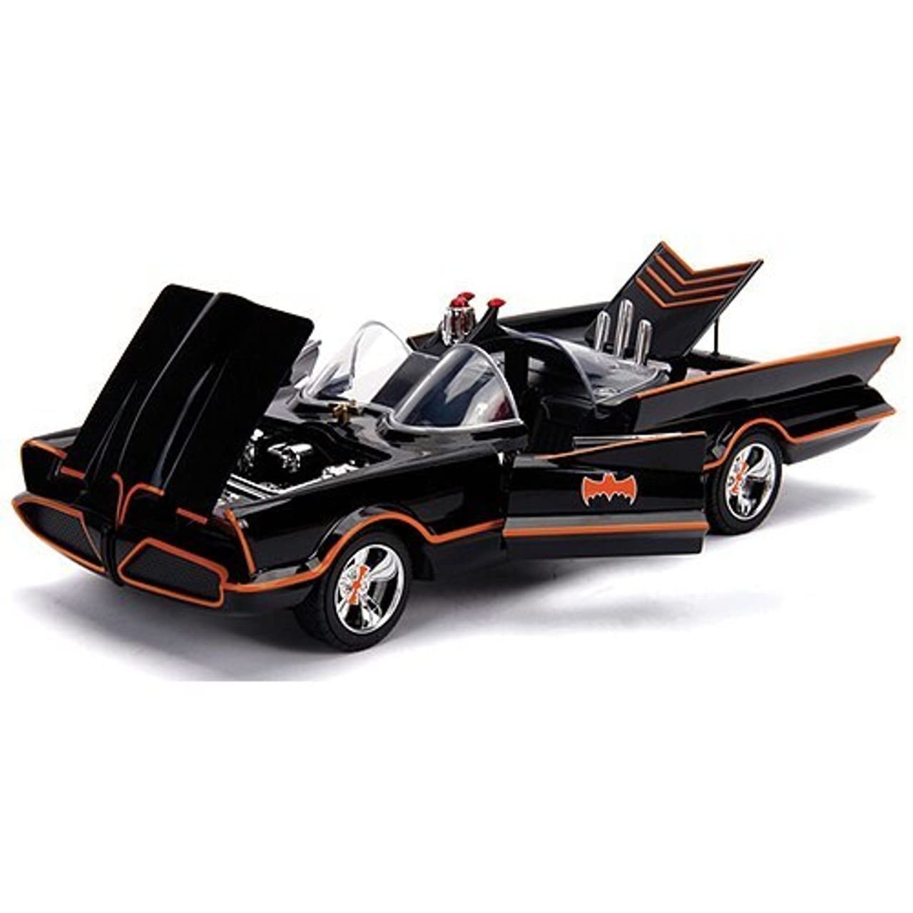 Jada 98625 DC Comics Classic TV Series Batmobile Die-cast Car, 1:18 Scale Vehicle & 3" Batman & Robin Collectible Figurine 100% Metal, Black