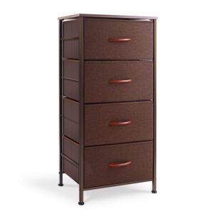 romoon dresser for bedroom, small dresser with 4 storage drawers, chest of fabric drawers with sturdy steel frame and wood top for closet, living room, hallway, entryway (brown)