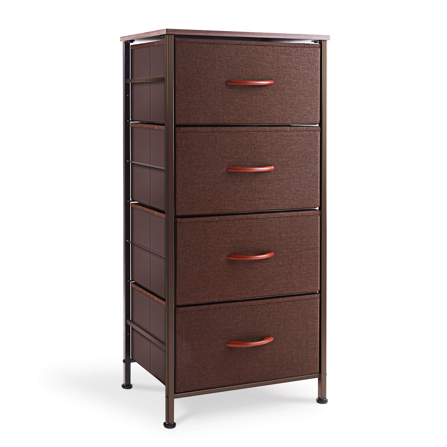 ROMOON Dresser for Bedroom, Small Dresser with 4 Storage Drawers, Chest of Fabric Drawers with Sturdy Steel Frame and Wood Top for Closet, Living Room, Hallway, Entryway (Brown)