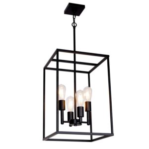 vinluz 4 light large industrial metal farmhouse pendant light black square wide cage chandelier with painted finish for dining room foyer living room cafe bar