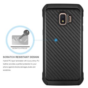 TJS Phone Case Compatible with Samsung Galaxy J2 Core/J2 2019/J2 Pure/J2 Dash/J2 Shine, Hybrid Shock Absorbing Carbon Fiber Back Hard TPU Inner Layer (Black)