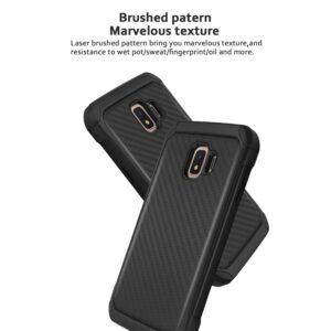 TJS Phone Case Compatible with Samsung Galaxy J2 Core/J2 2019/J2 Pure/J2 Dash/J2 Shine, Hybrid Shock Absorbing Carbon Fiber Back Hard TPU Inner Layer (Black)