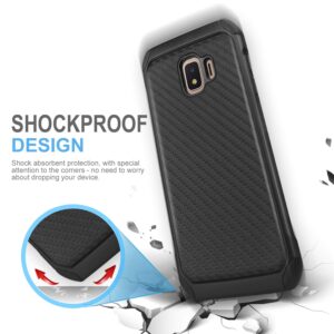 TJS Phone Case Compatible with Samsung Galaxy J2 Core/J2 2019/J2 Pure/J2 Dash/J2 Shine, Hybrid Shock Absorbing Carbon Fiber Back Hard TPU Inner Layer (Black)