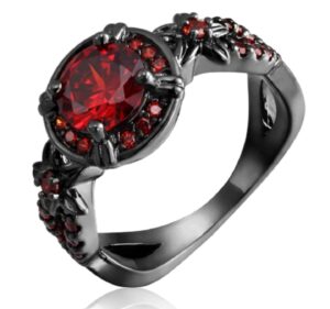 flower shiny red ruby wedding ring black gold promise jewelry size5-11 us (11)