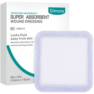 dimora super absorbent dressings for wound care, 4"x4" nonstick gauze pad with ultrasorb polymer for drainage and fast healing, 10 packs