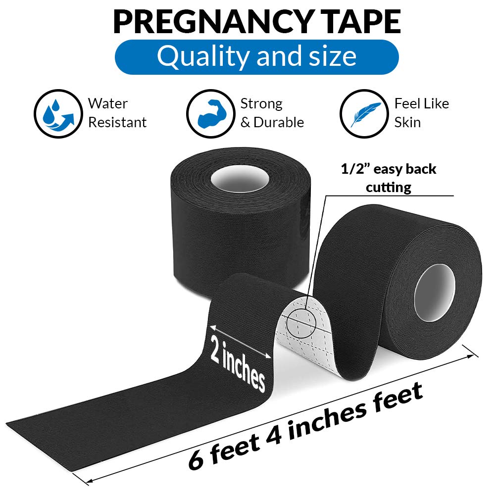 Back & Bump Comfort Pregnancy Tape - Maternity Belly Support Tape | #1 Pregnancy Gifts For Women, Pregnancy Belt - Gift for Expecting Mom (Black)