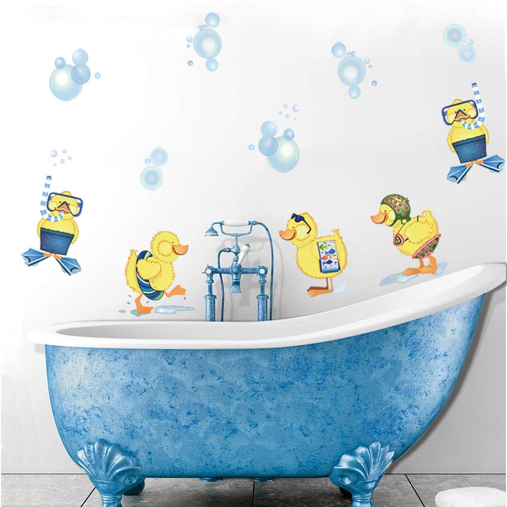 ufengke Little Yellow Ducks Wall Stickers Kids Bathroom Removable Vinyl Wall Art Decals Wall Decor