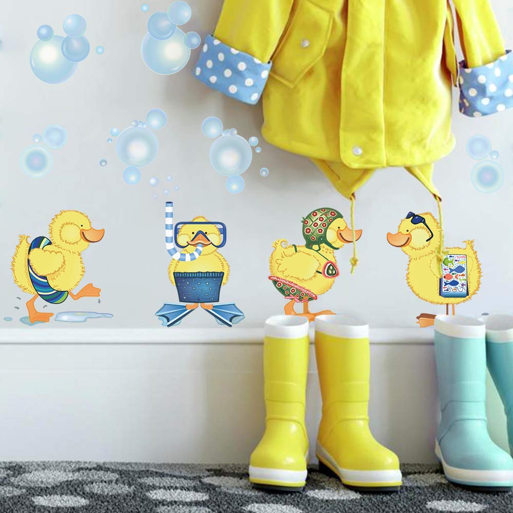 ufengke Little Yellow Ducks Wall Stickers Kids Bathroom Removable Vinyl Wall Art Decals Wall Decor