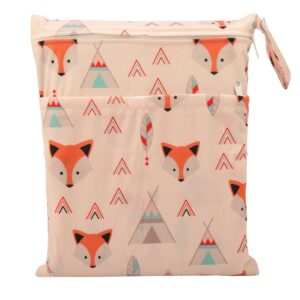 Sigzagor 2 Wet Bags Reusable Diaper Nappy Bag With Two Zippered Pockets (Teepee Fox and Glasses Fox)