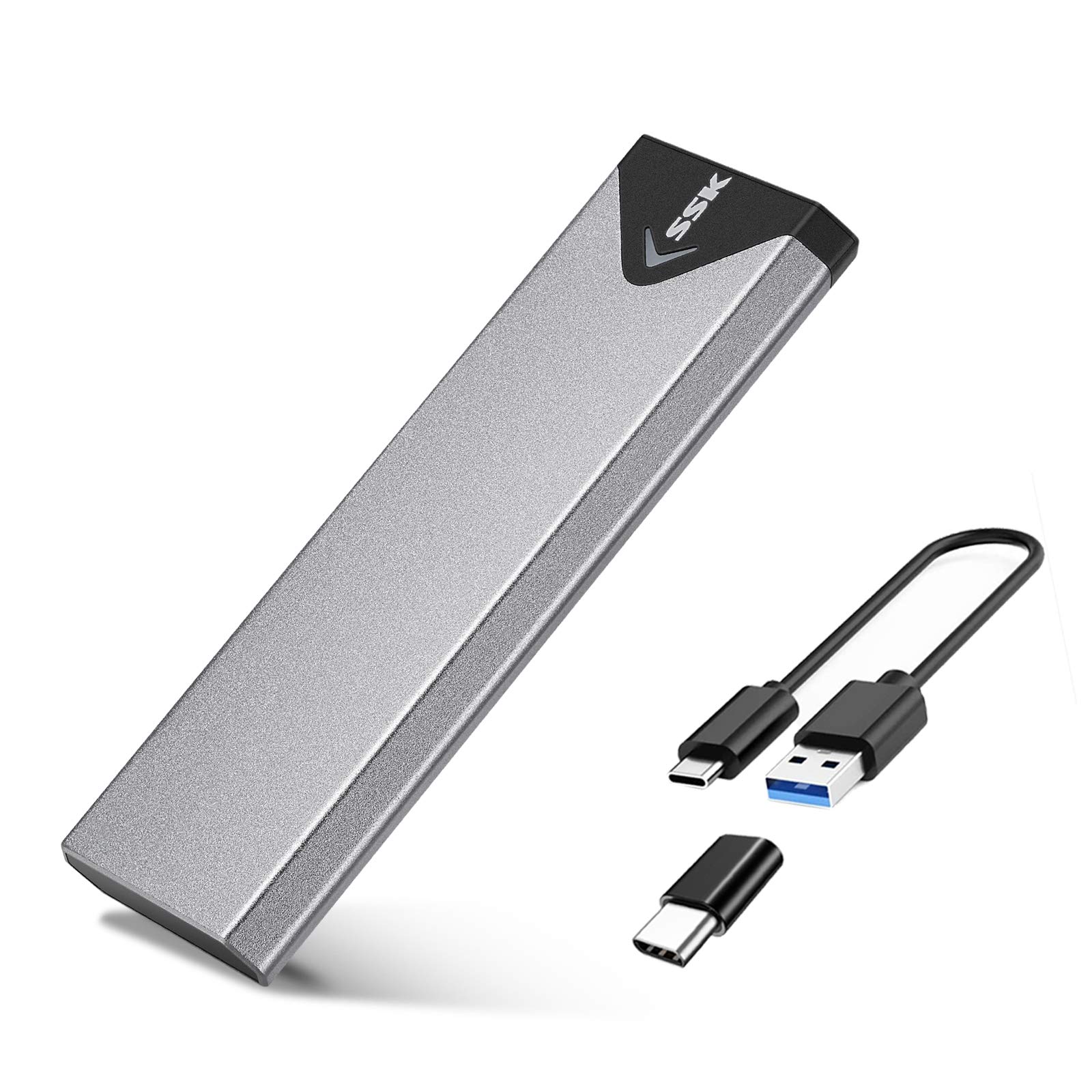 SSK Aluminum USB 3.2 Gen 1 to M.2 SATA NGFF SSD Enclosure Adapter, External SATA Based M.2 Solid State Drive Enclosure Reader (for M.2 SATA SSD only)