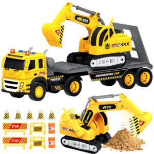 1:12 scale push and go excavator flatbed toy truck for kids - with lights & sounds