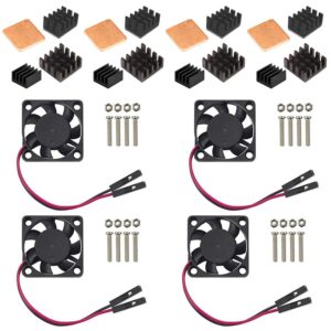 easycargo raspberry pi 4 heatsink fan kit, cooler 30mm fan heatsink for raspberry pi 5 4 3 electronics robotics development boards diy 3007 30x30x7mm 5v 3.3v quite mini fan small (black 4 pack)