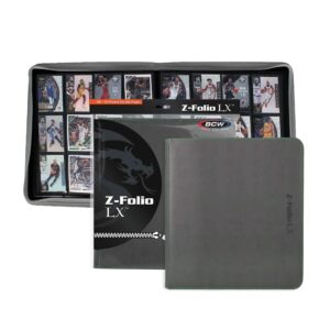 bcw z-folio lx zipper portfolio - premium gray leatherette 12-pocket playset album - secure zipper - 480 card capacity - card collector's dream - card organizer - trading card storage