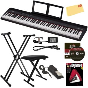 roland go:piano 88-key digital piano bundle with adjustable stand, bench, sustain pedal, instructional book, austin bazaar instructional dvd, online piano lessons, and polishing cloth