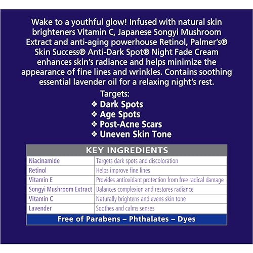 Palmer's Skin Success Anti-Dark Spot Nighttime Fade Cream with Retinol & Niacinamide, Dark Spot Corrector for Face, Night Moisturizer Helps Reduce Dark Spots, Fine Lines & Wrinkles, 2.7 Ounce