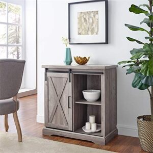 Pemberly Row 32" Farmhouse Sliding Barn Door Wood Accent Chest Home Coffee Station Buffet Storage Cabinet in Gray Wash