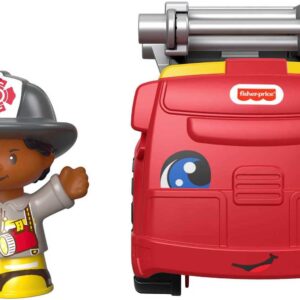 Fisher-Price Little People Toddler Toy to The Rescue Fire Truck Push Along Vehicle with Firefighter Figure for Ages 1+ Years